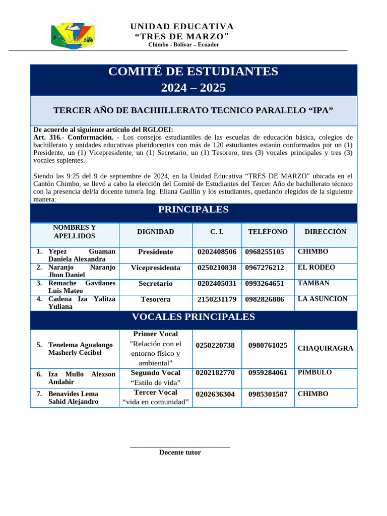 Comité Estudiantil 2024 | PDF