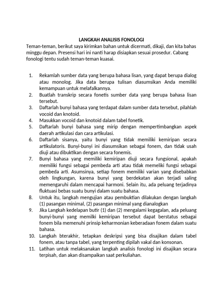 Langkah Analisis Fonologi | PDF