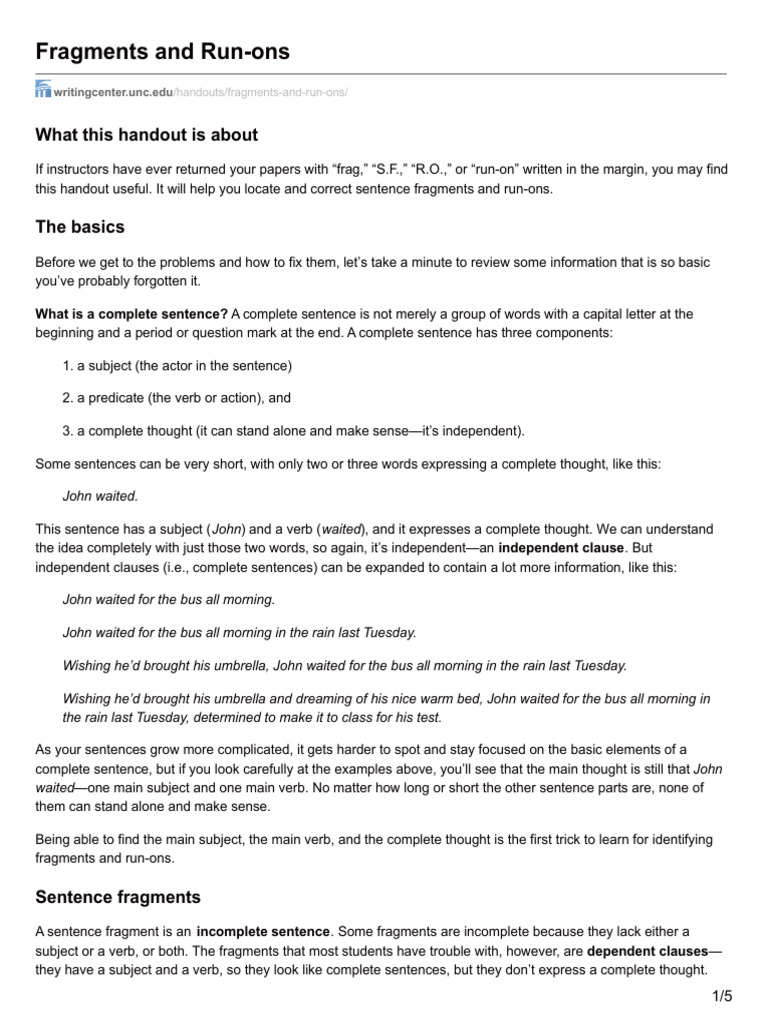 Run On Sentences | PDF