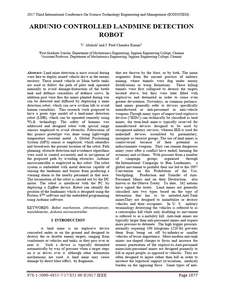 Ardunio Controlled Landmine Detection Robot | PDF