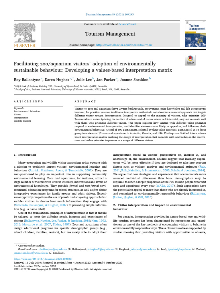 Facilitating Zoo - Aquarium Visitors' Adoption of Environmentally ...