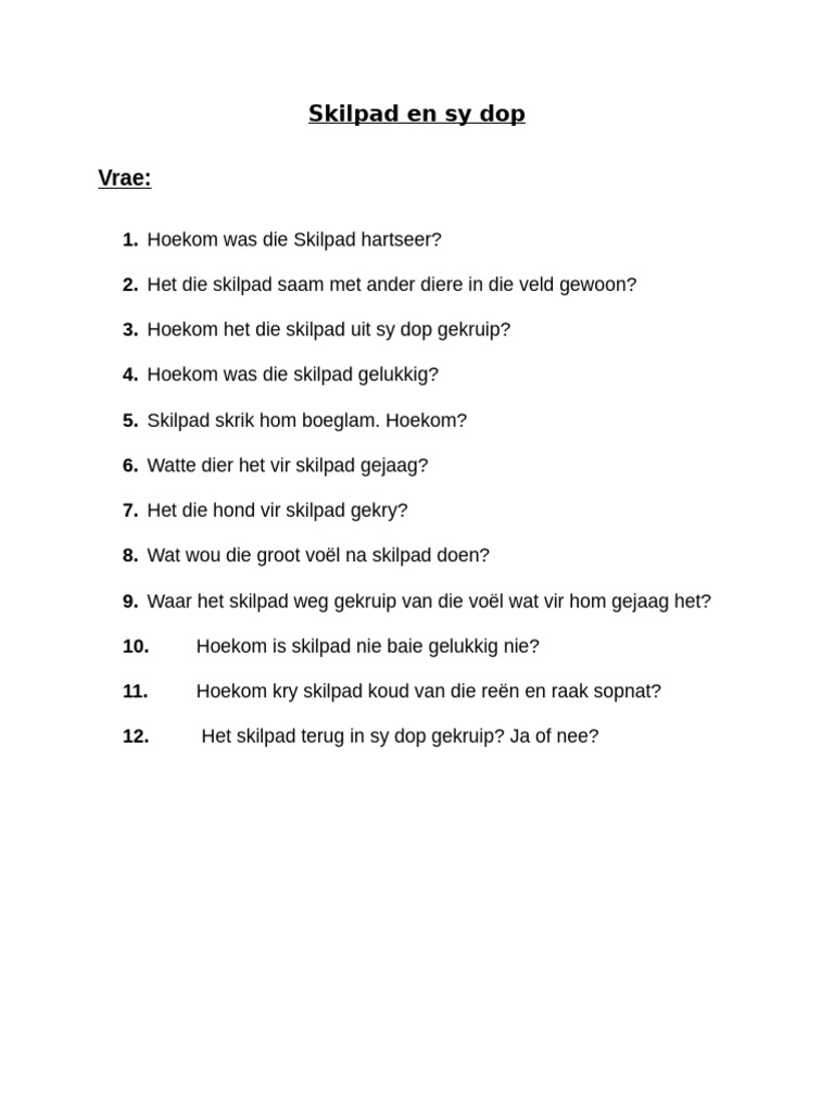 Skilpad en Sy Dop-Vrae | PDF