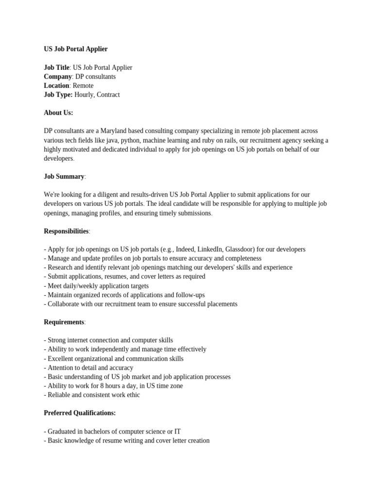 US Job Portal Applier JD | PDF