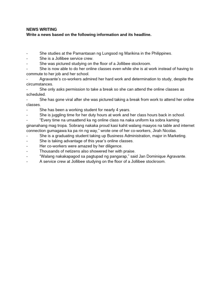 News Writing Exercise | PDF