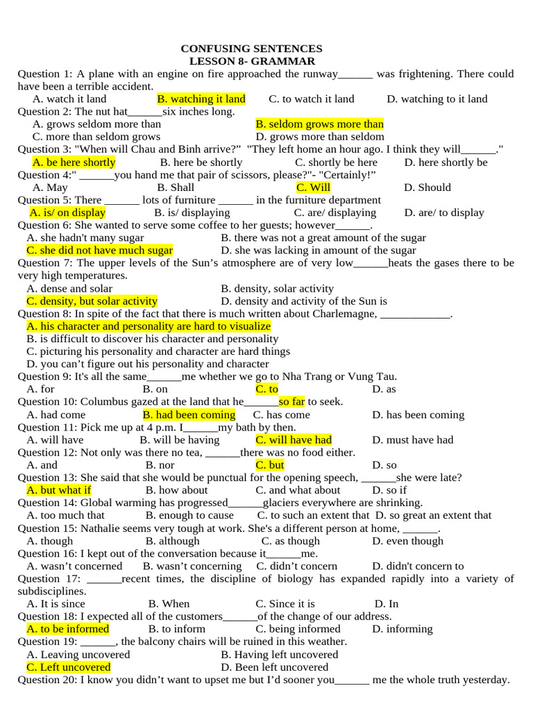 CONFUSING SENTENCES - Docx - PR8+33 | PDF
