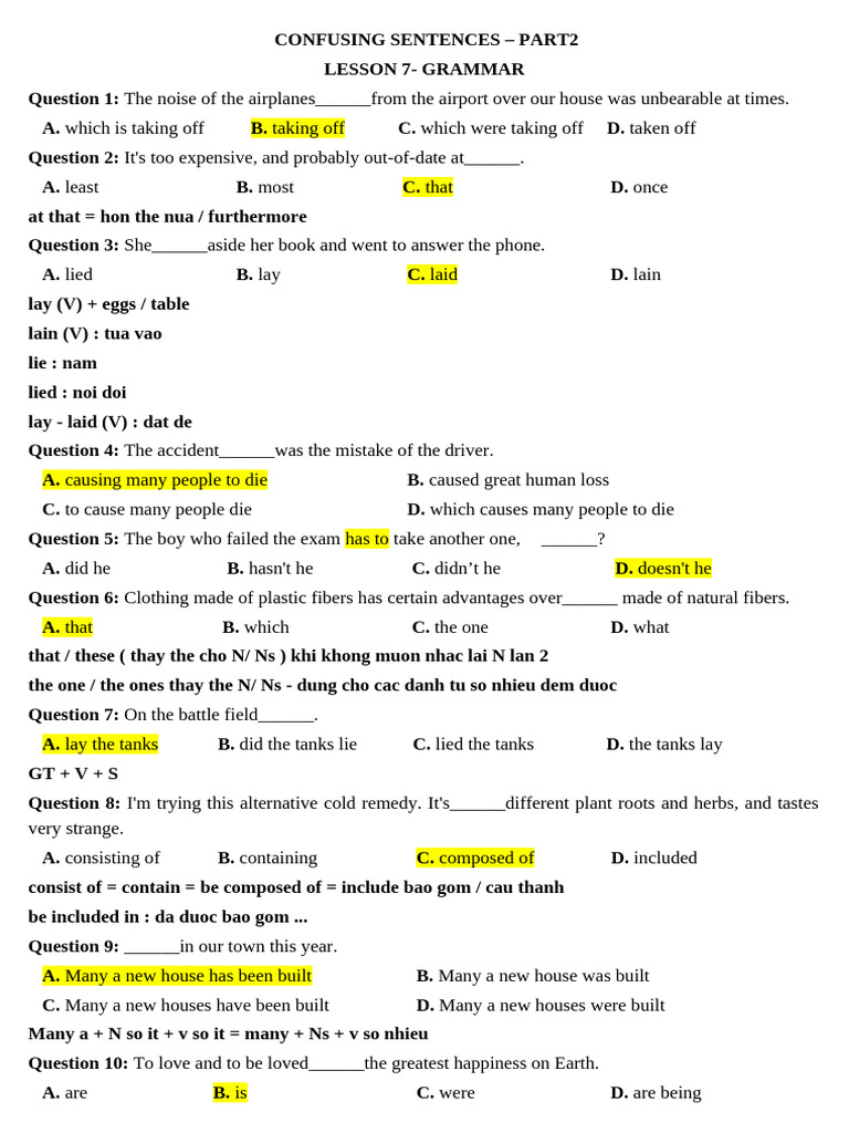 CONFUSING SENTENCES - Docx - PR7+ 32 | PDF