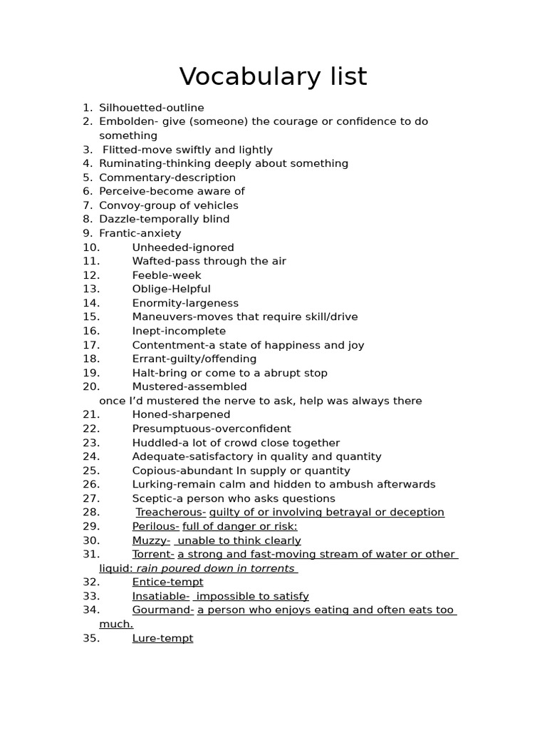 Vocabulary List | PDF