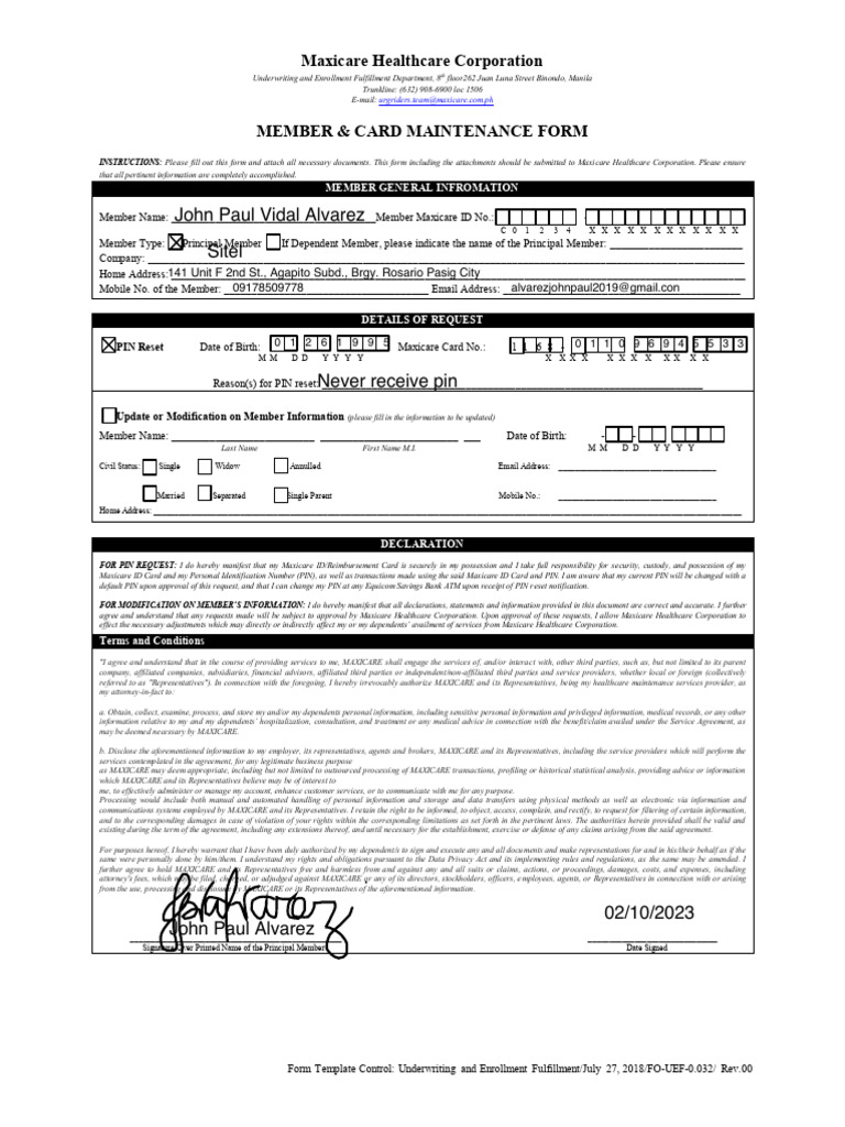 Member Card Maintenance Form - Rev.00 | PDF | Personal Identification ...