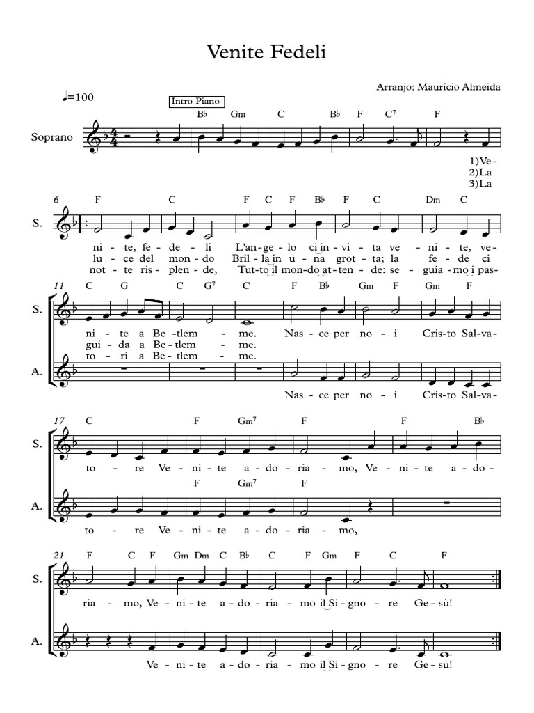 Partitura - Venite Fedeli Fmajor | PDF