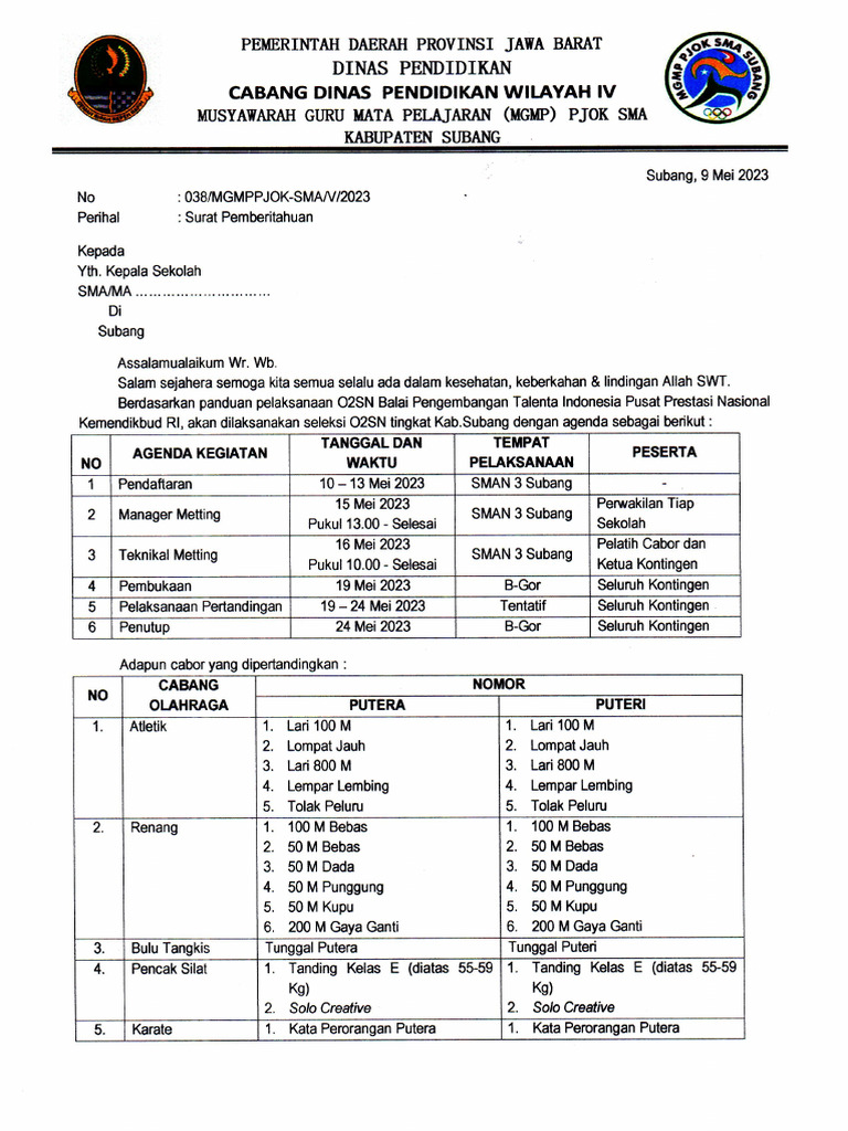 Surat O2SN SMA - MA SBG | PDF