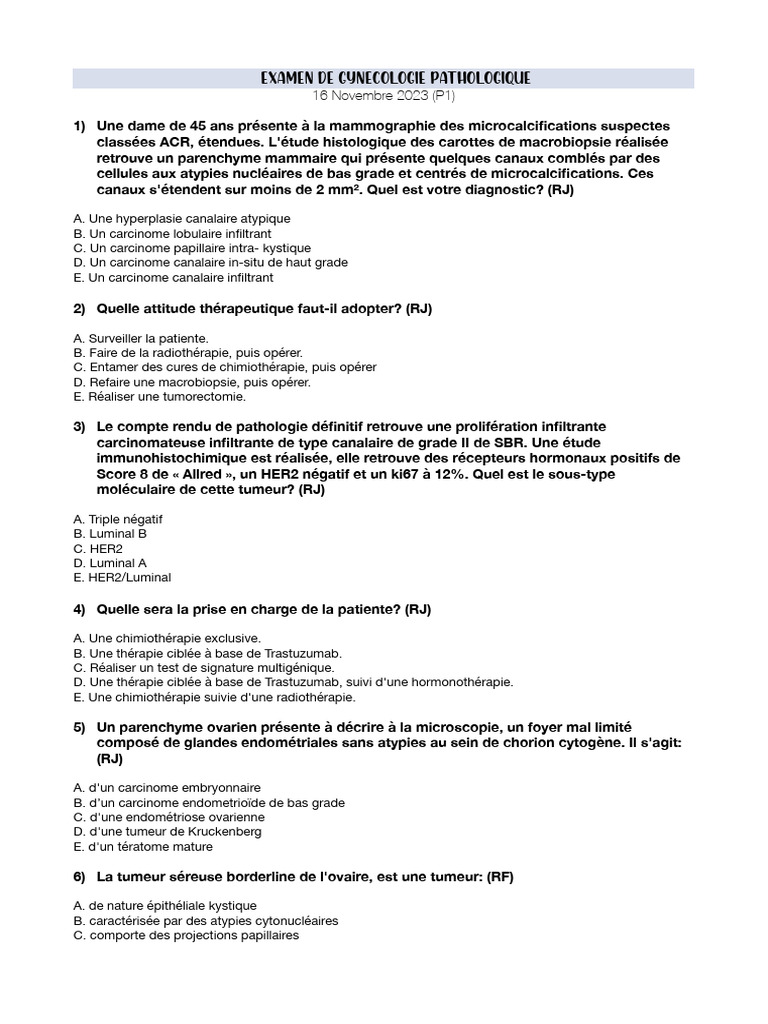 Gynéco P1 - Anapath (2023 - 2024) | PDF
