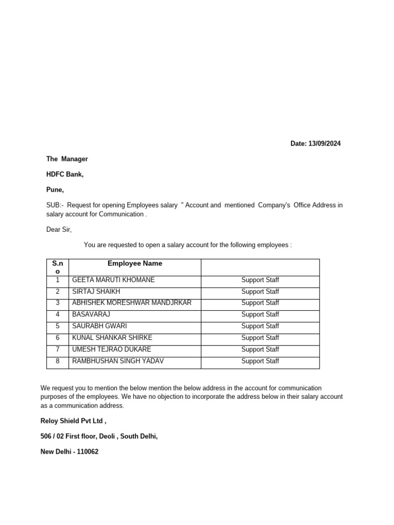 HDFC Salary Account Opening Form | PDF