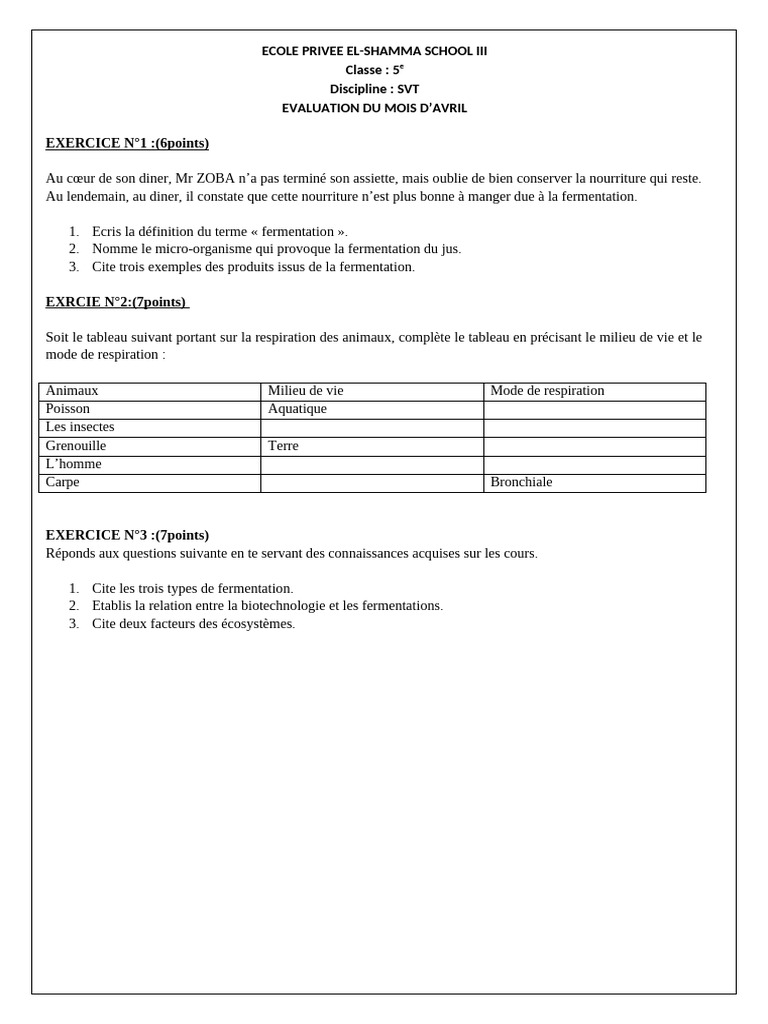 DEVOIR DEPARTEMENTAL N°1 5ème | PDF