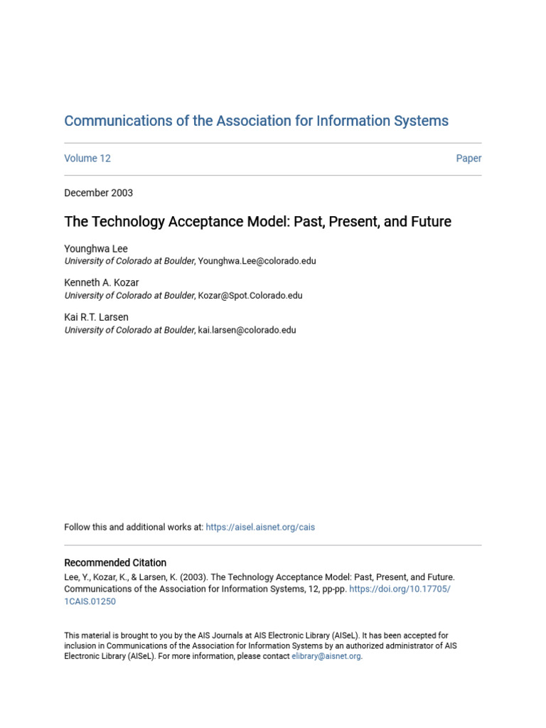 The Technology Acceptance Model - Past Present and Future | PDF