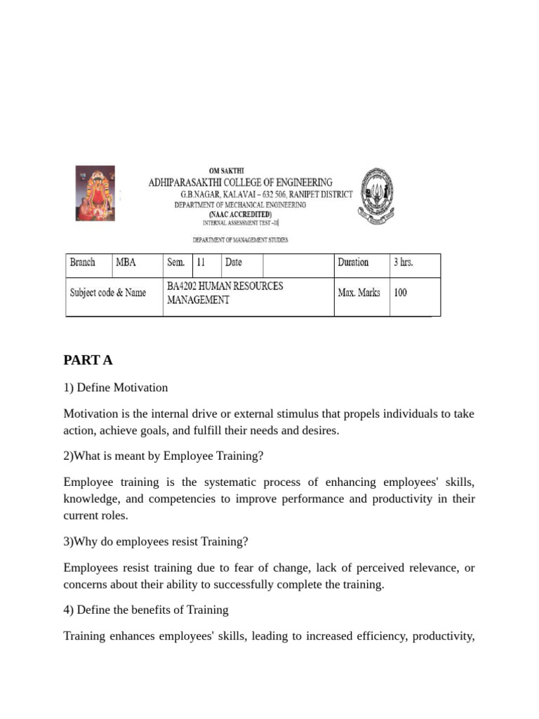 HRM Question With Answer For Iat Exam | PDF | Employment | Career & Growth