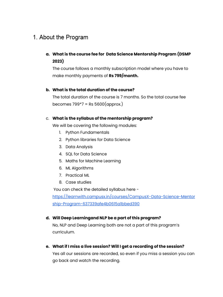 DSMP 2023 Program FAQs v1 | PDF
