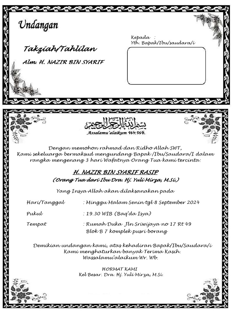 Undangan Takziah Format | PDF