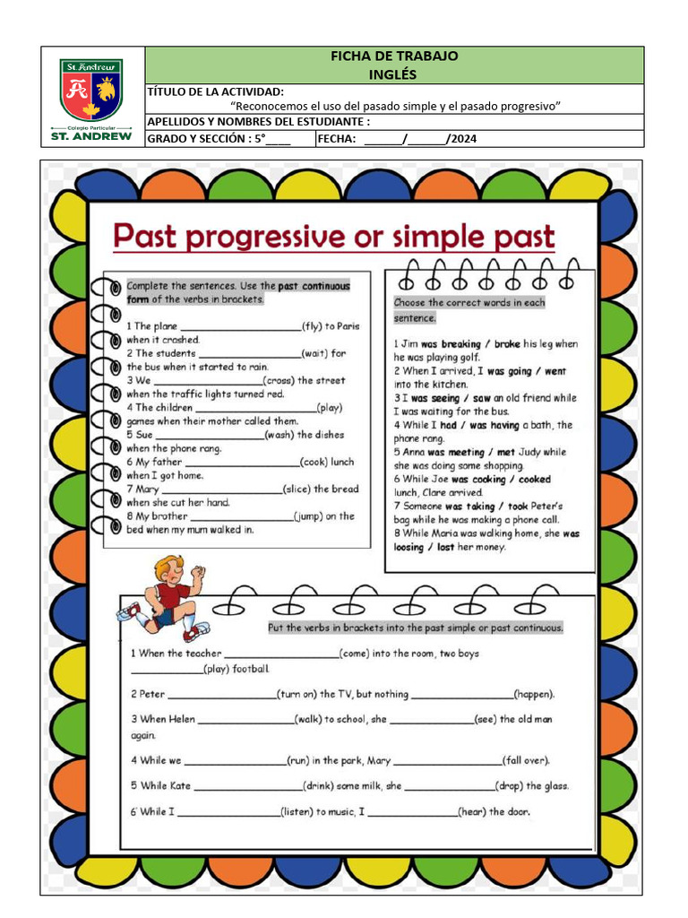 Past Simple and Progressive WORKSHEET | PDF