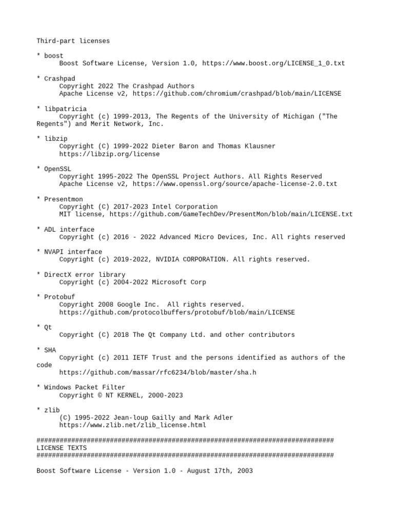 Third Party Licenses | PDF | Legal Liability | License