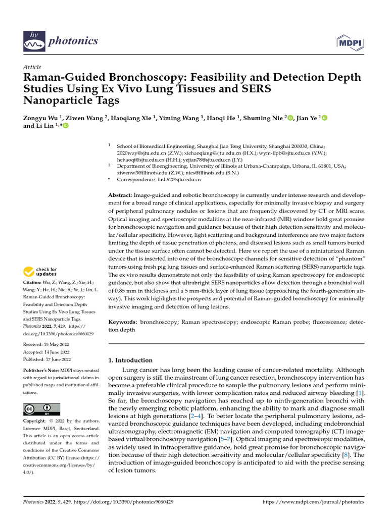 Raman-Guided Bronchoscopy: Feasibility and Detection Depth Studies Using Ex Vivo Lung Tissues ...