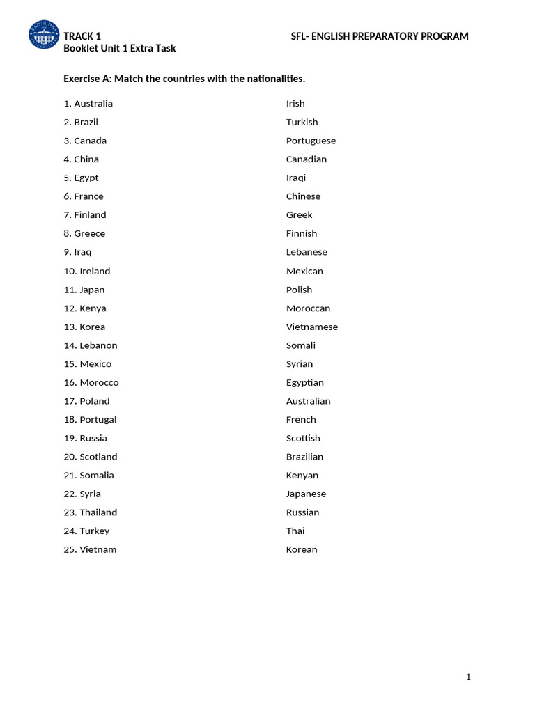 Booklet Unit 1 Extra Task | PDF