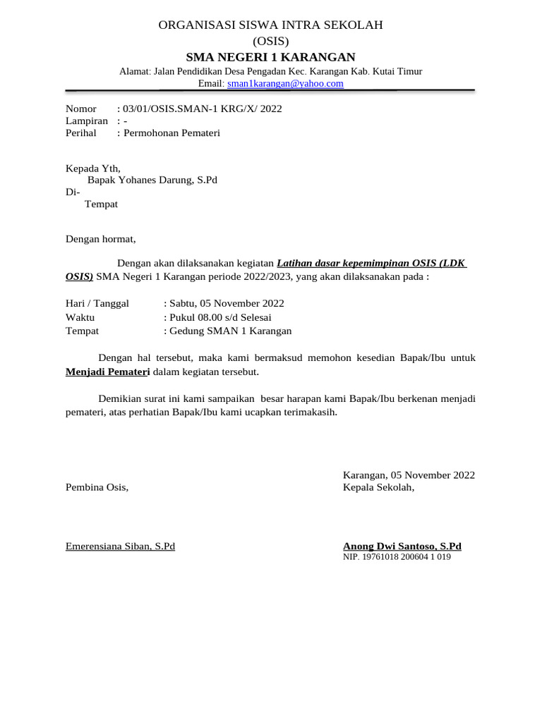 Surat Undangan LDK Osis | PDF