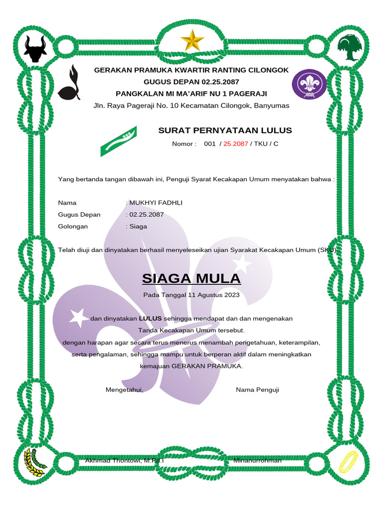 Form Surat Keterangan Lulus Sku Siaga | PDF