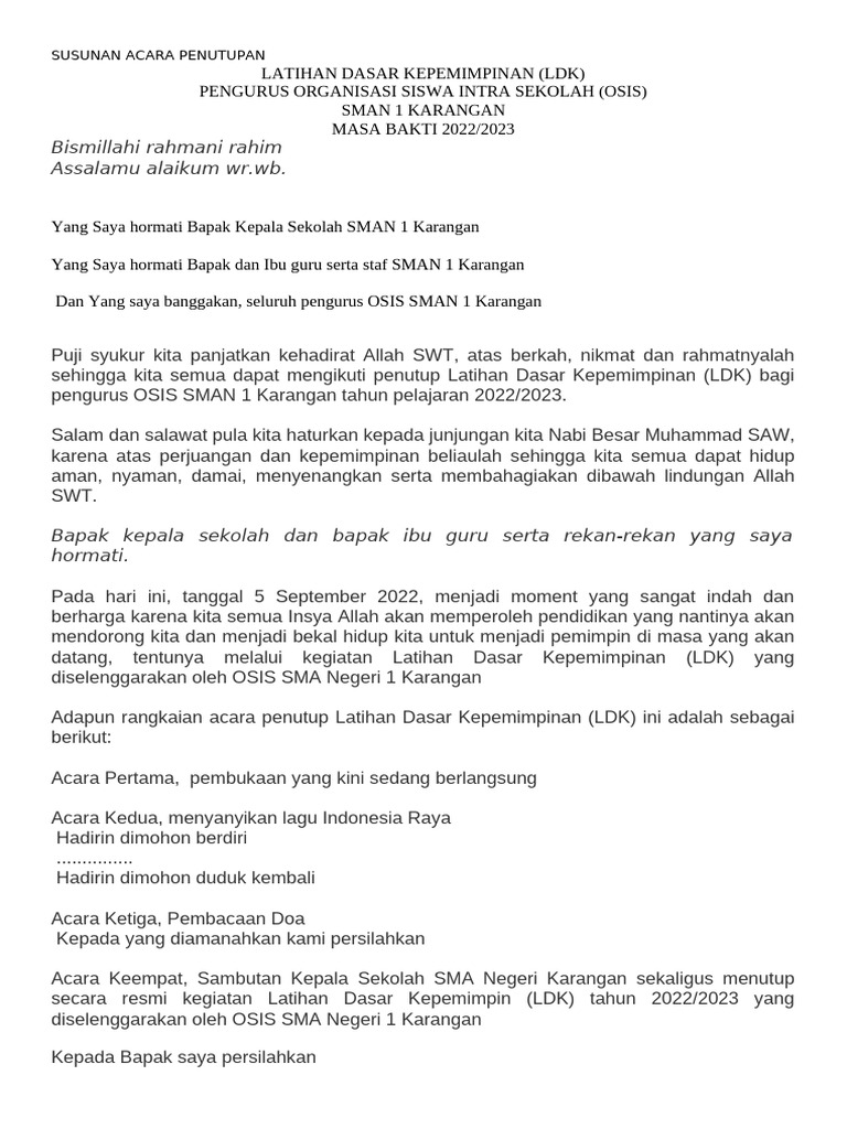 Teks MC PENUTUP LDK | PDF