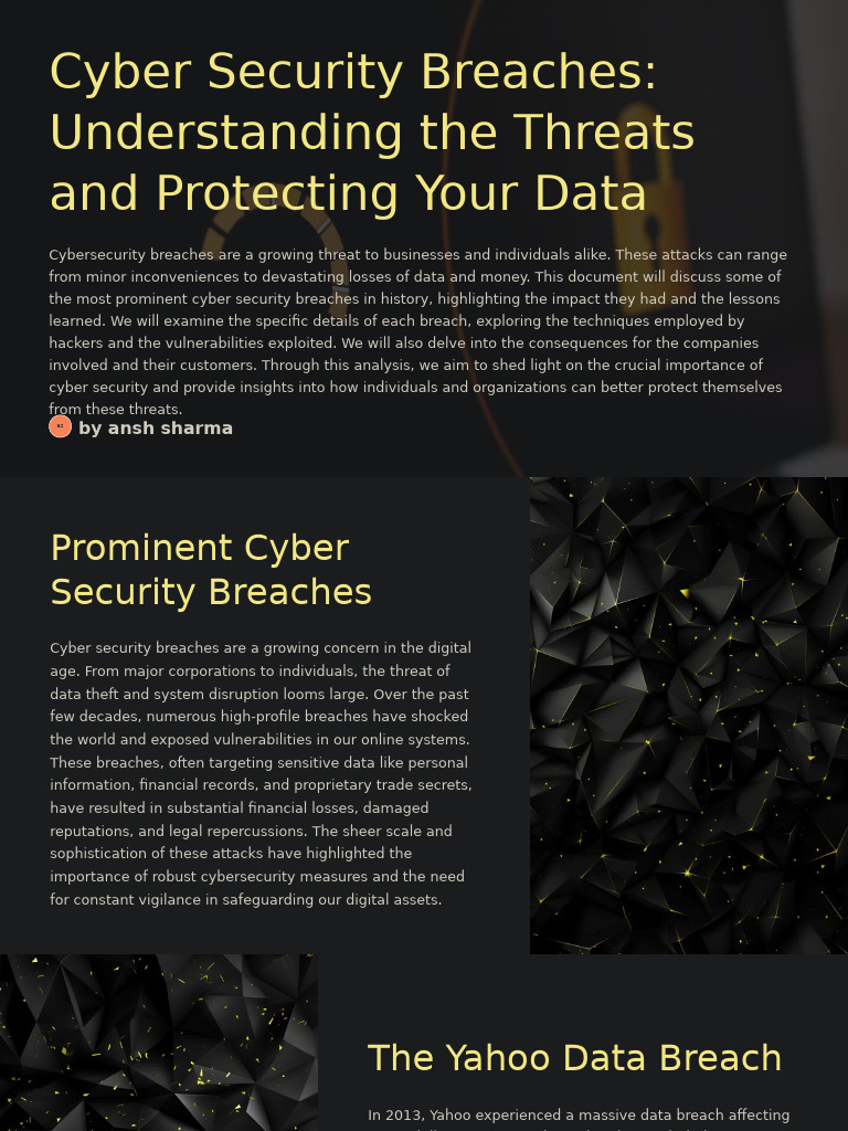 Cyber Security Breaches Understanding The Threats and Protecting Your Data | PDF