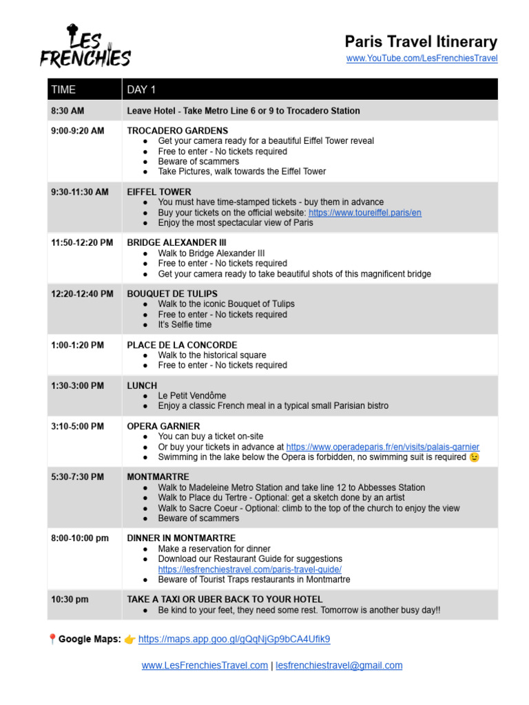 Paris 5-Day Travel Itinerary Guide | PDF | Paris