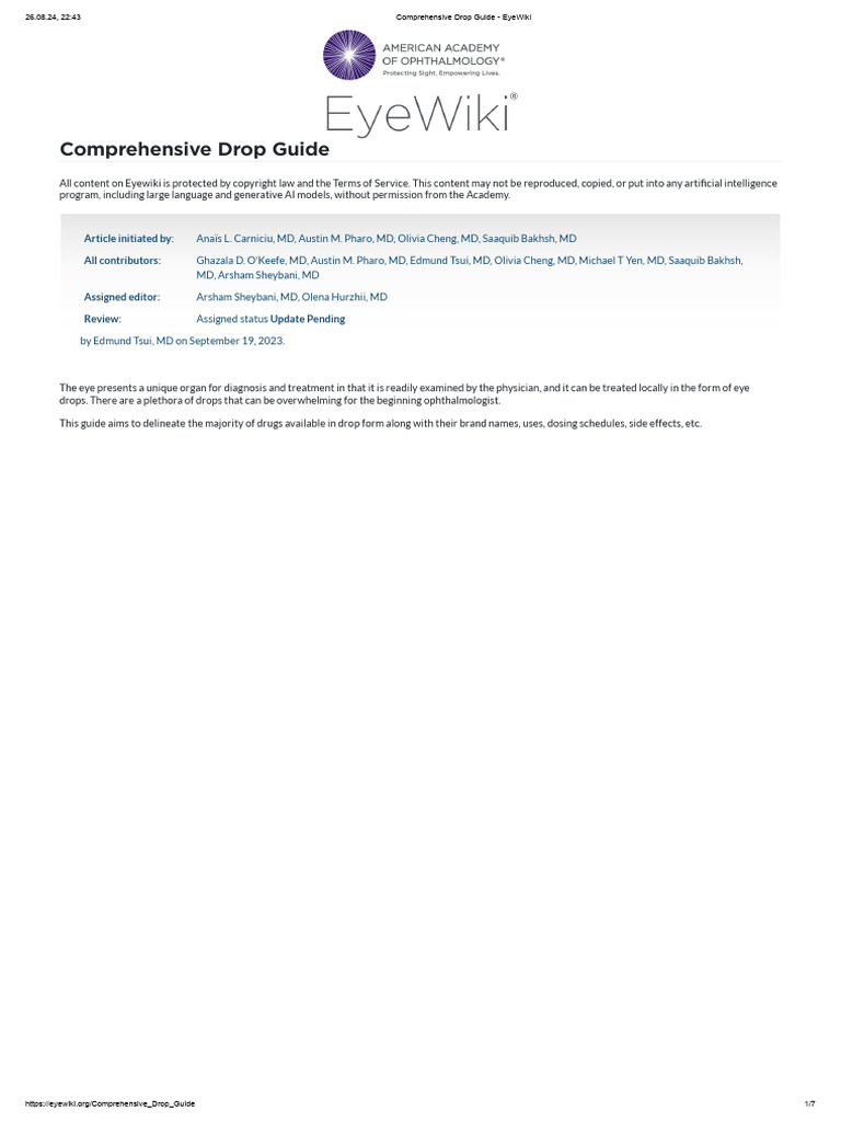 Comprehensive Drop Guide - EyeWiki | PDF