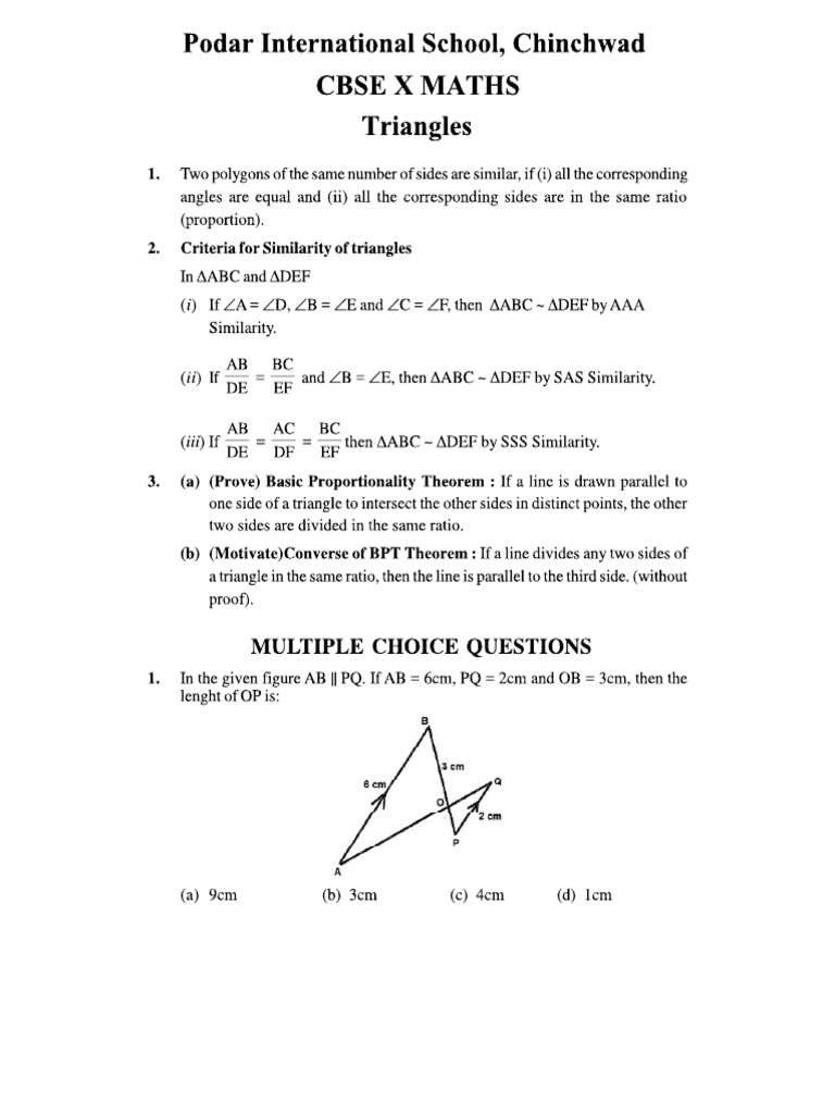 XTH Triangles (CBSE Maths) PDF | PDF