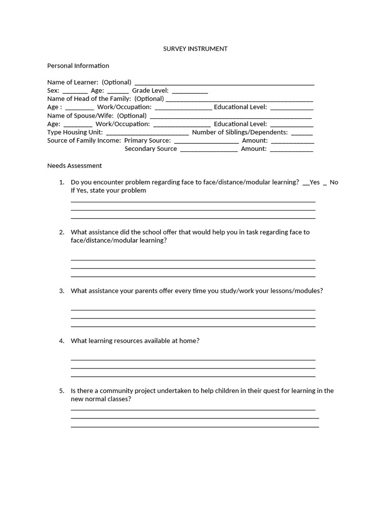 Survey Instrument | PDF