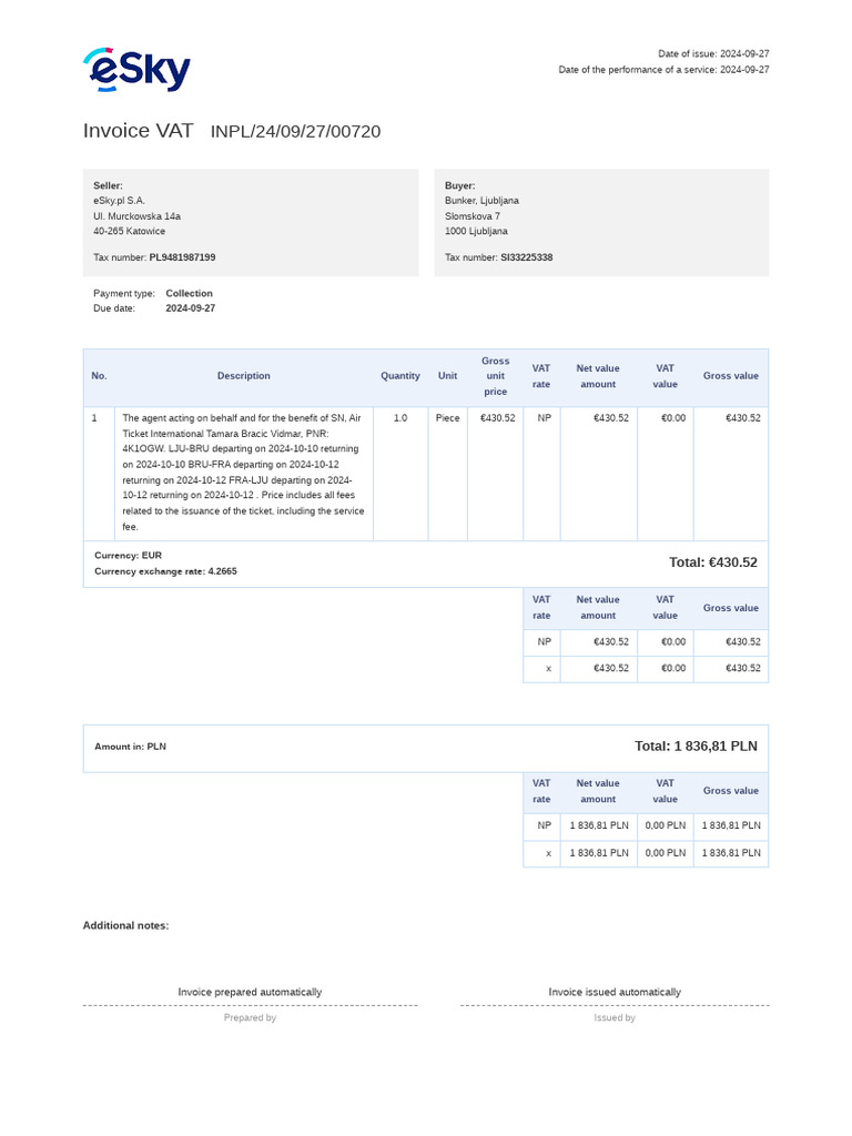 Invoice Esky | PDF
