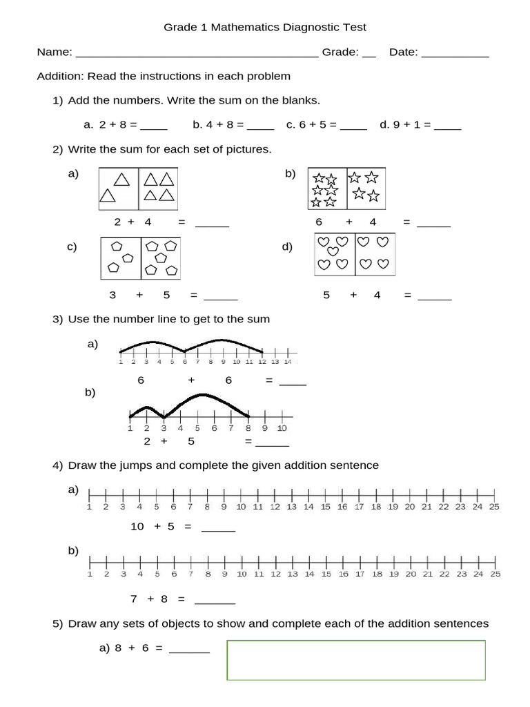 Mathematics Diagnostic Test Grade 1 | PDF