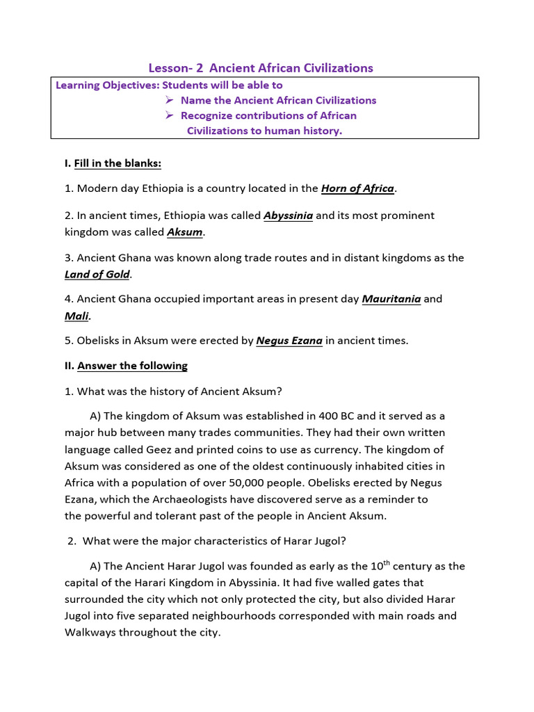 Notes-UAE SST - L-2 Ancient African Civilizations | PDF