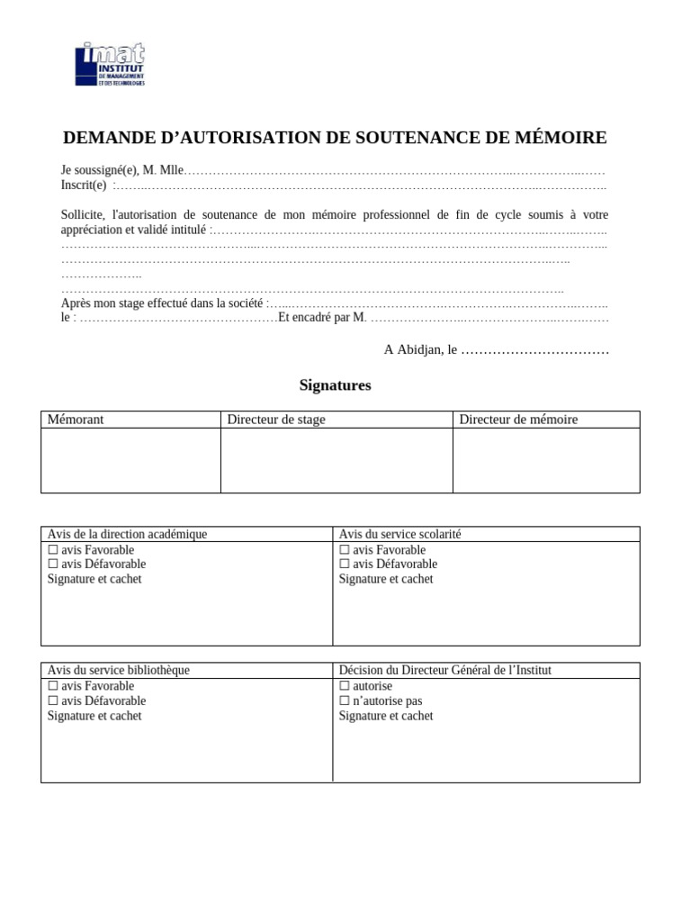 Demande - Autorisation de Soutenance | PDF
