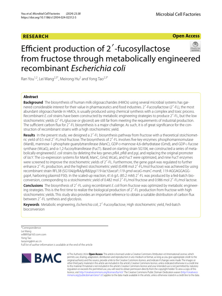 Efficient Production of 2 - Fucosyllactose From Fructose Through ...