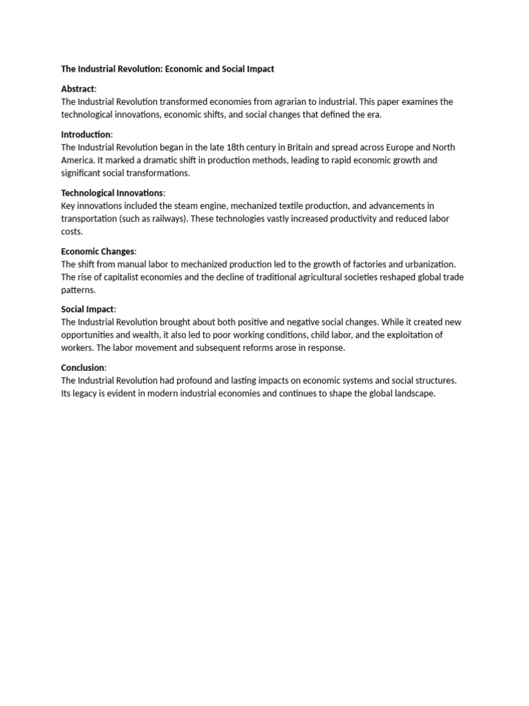 The Industrial Revolution Economic and Social Impact | PDF