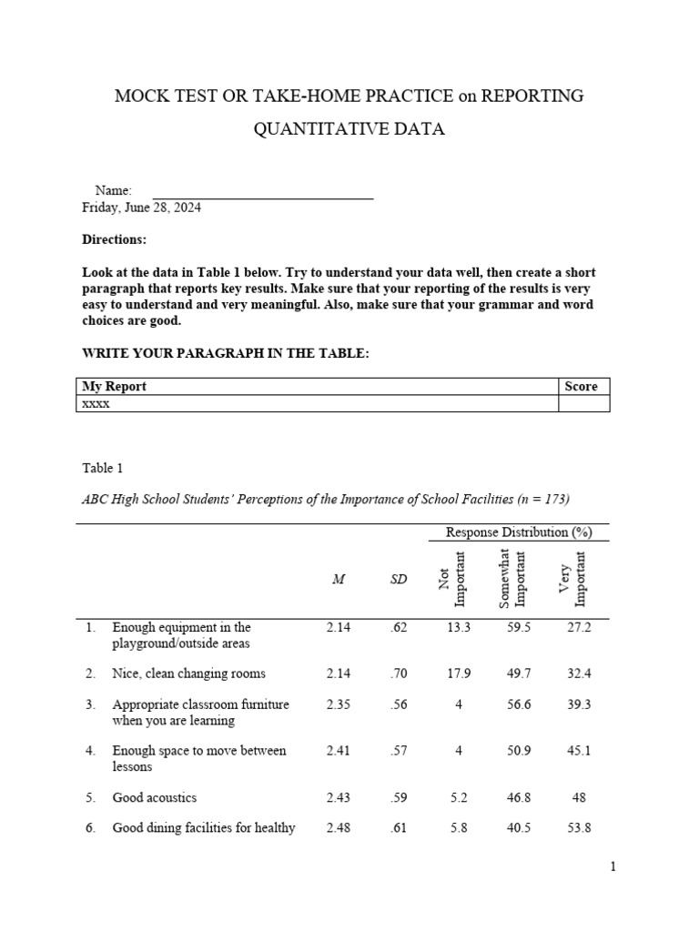 Mock Test or Take-Home Practice On Reporting Quantitative Data | PDF