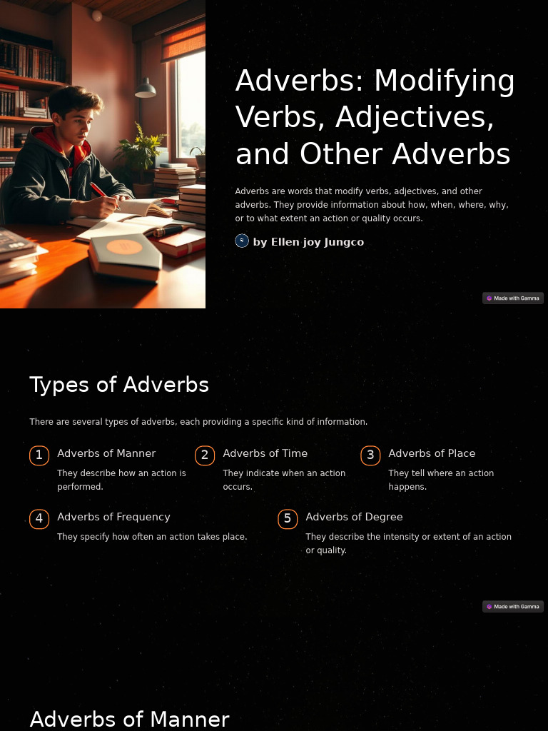 Adverbs Modifying Verbs Adjectives and Other Adverbs | PDF