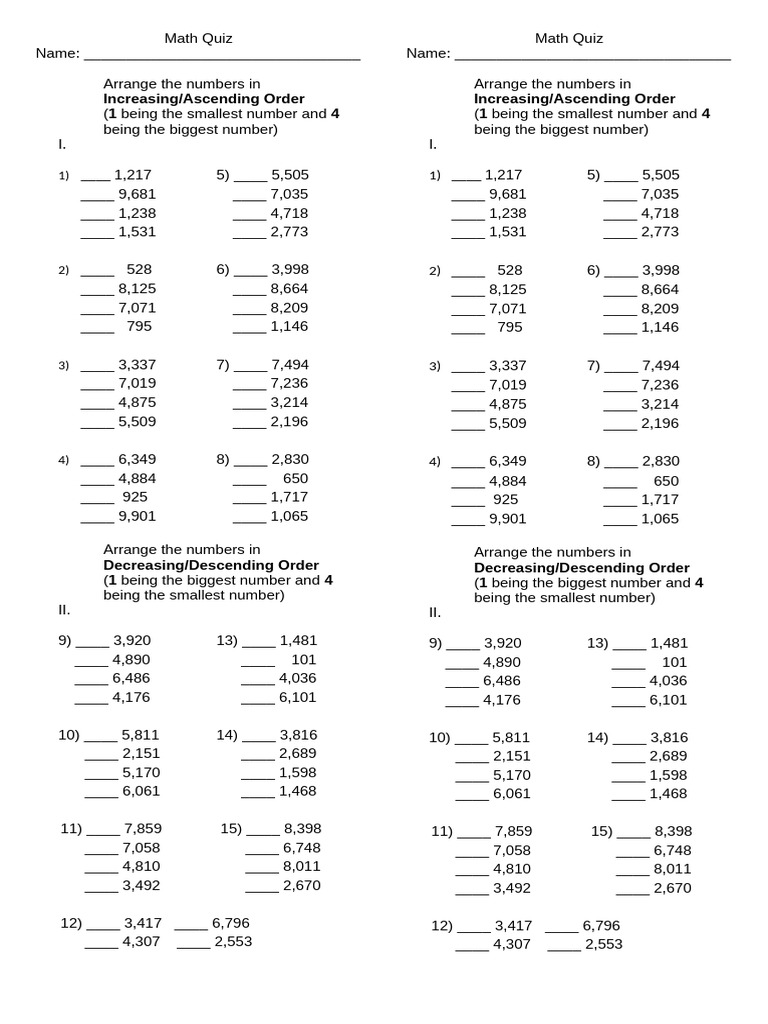 Math Quiz 16 Copies | PDF