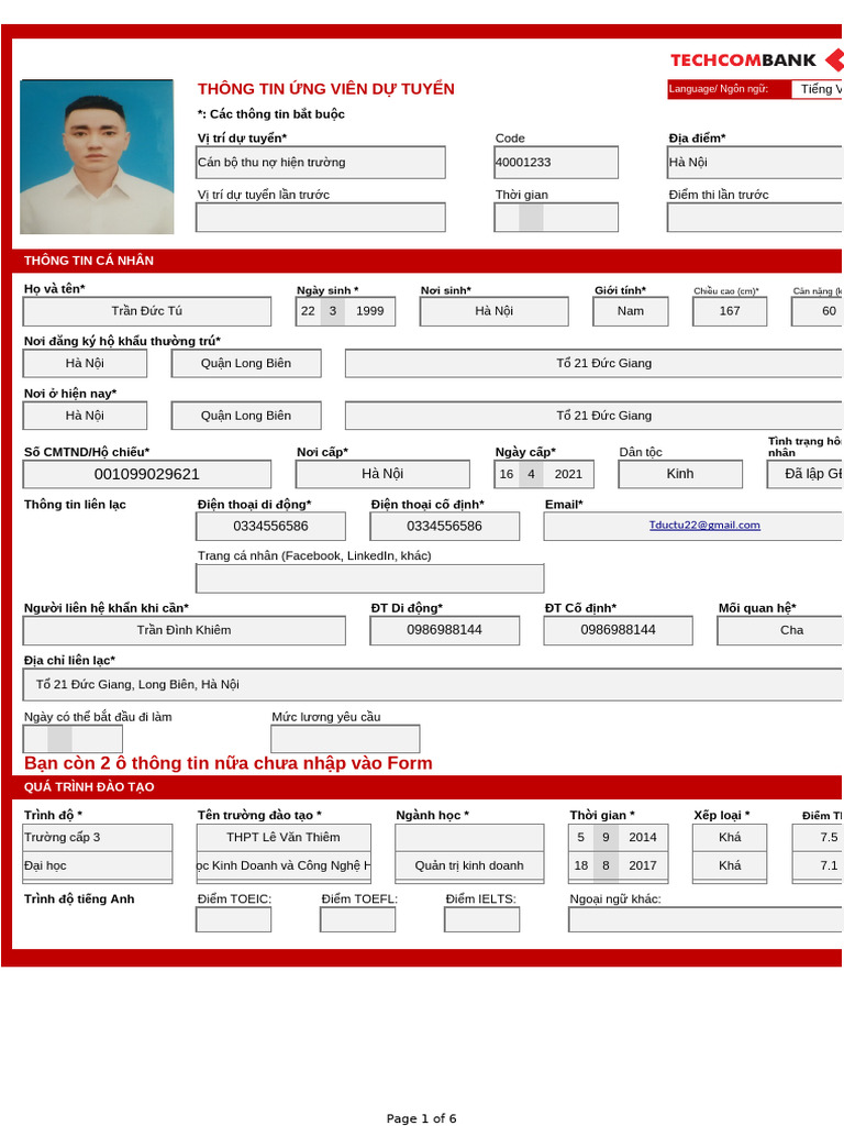 Mẫu CV_TCB (2) | PDF