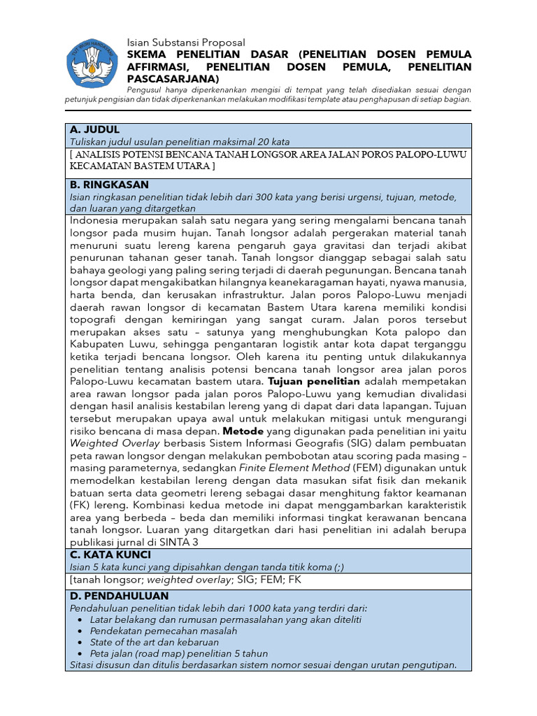 Isian Substansi Proposal Penelitian Dasar (PDP Affirmasi PDP PPS) E70b447e | PDF