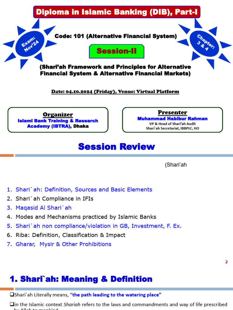 DIB Nov'24 Code 101 Session-II Shariah Compliance Modes Prohibitions Final | PDF