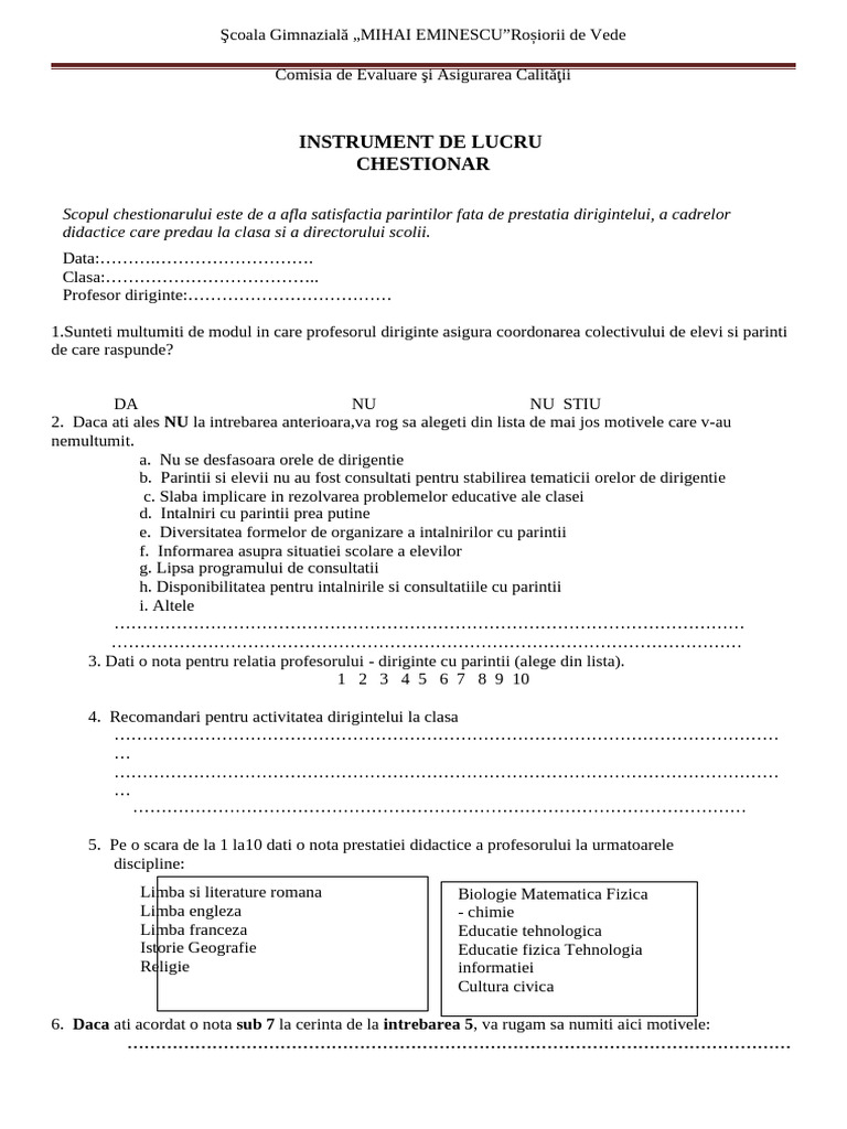 Chestionar Parinti 1 | PDF