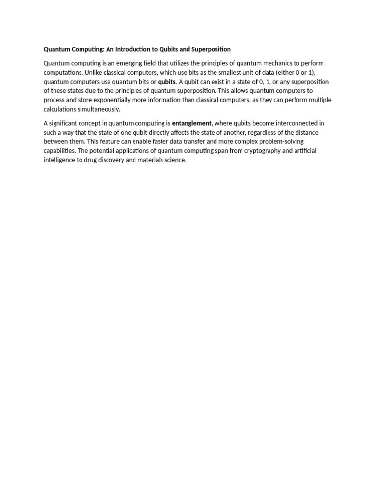 Quantum Computing An Introduction To Qubits and Superposition | PDF