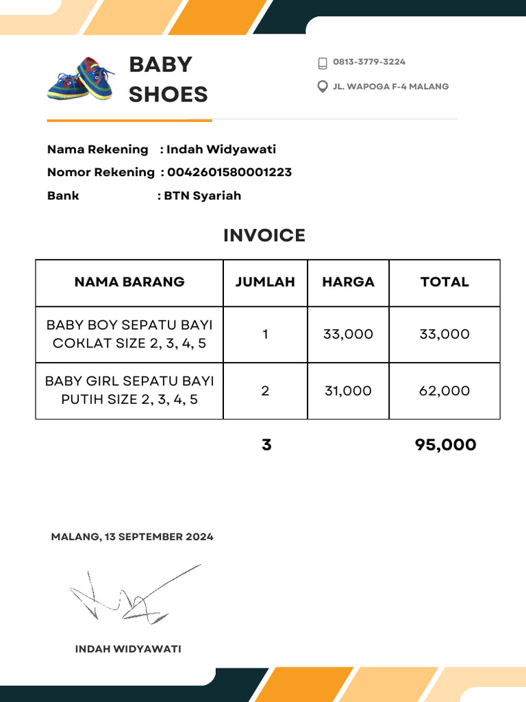 Invoice Pembayaran Baby Shoes Agustus | PDF