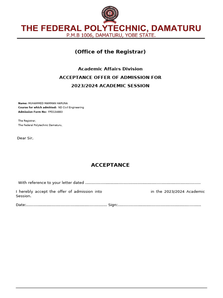 Acceptance Letter | PDF