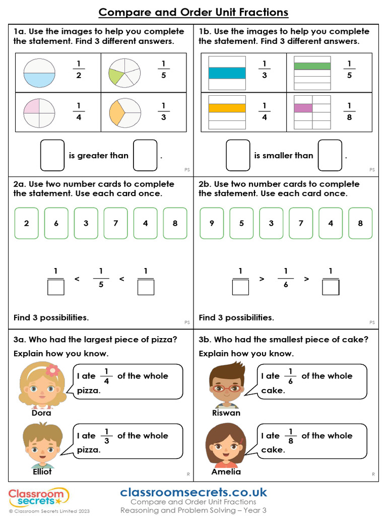 Year 3 Compare And Order Unit Fractions Rps Pdf